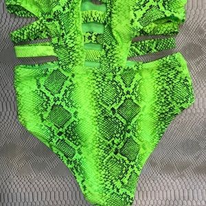Swim | Snake Skin Croc Lime Green Strappy Swim Suit | Poshmark